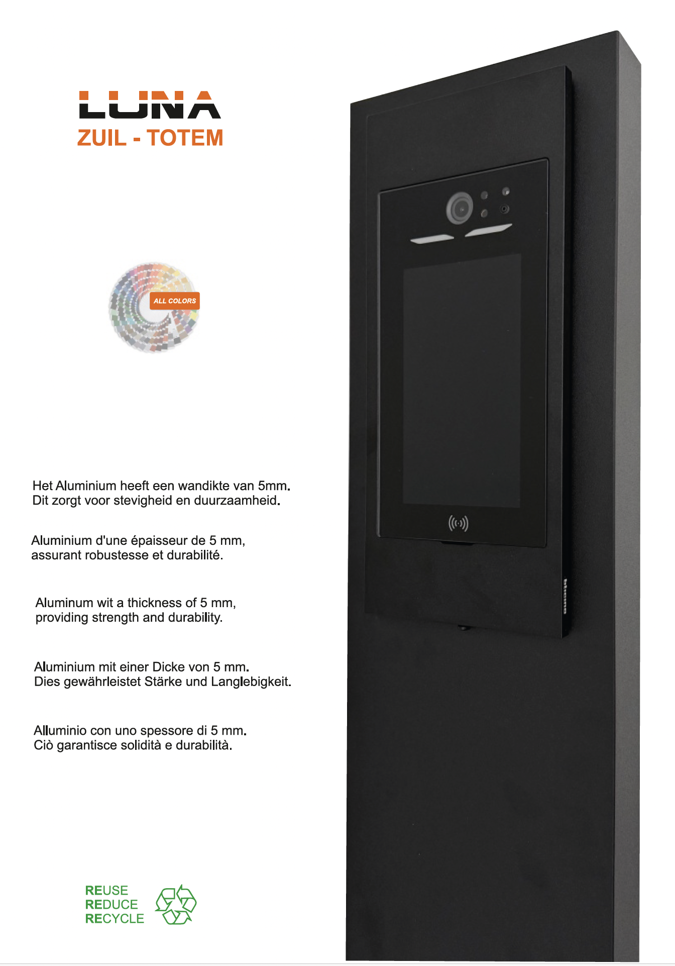 LUNA Design Zuil + LUNA5000 Frontplaat voor BTicino 345000 touchscreen ...