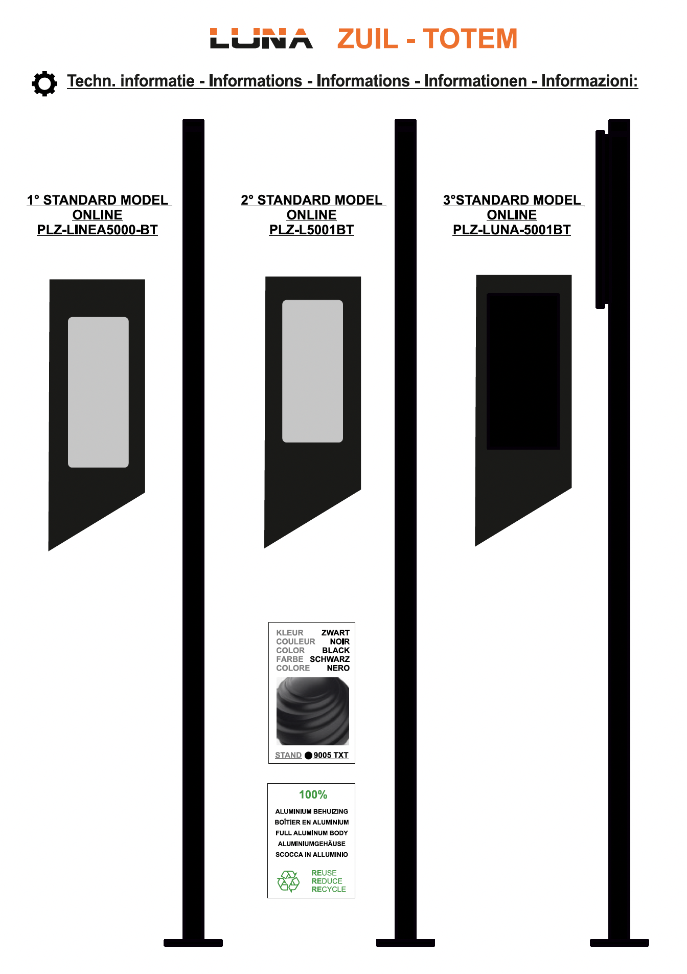 LUNA Design Zuil + LUNA5000 Frontplaat voor BTicino 345000 touchscreen ...